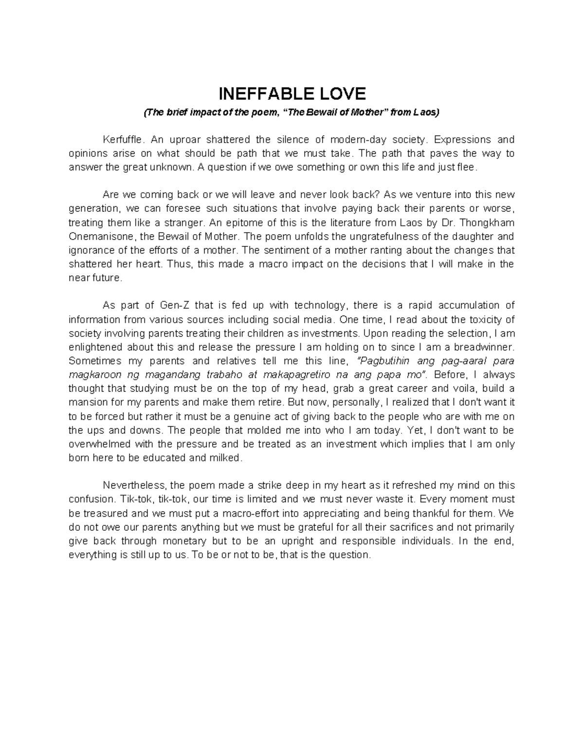 AL ACT 3 - Analysis of "The Bewail of Mother" Poem Impact - Studocu