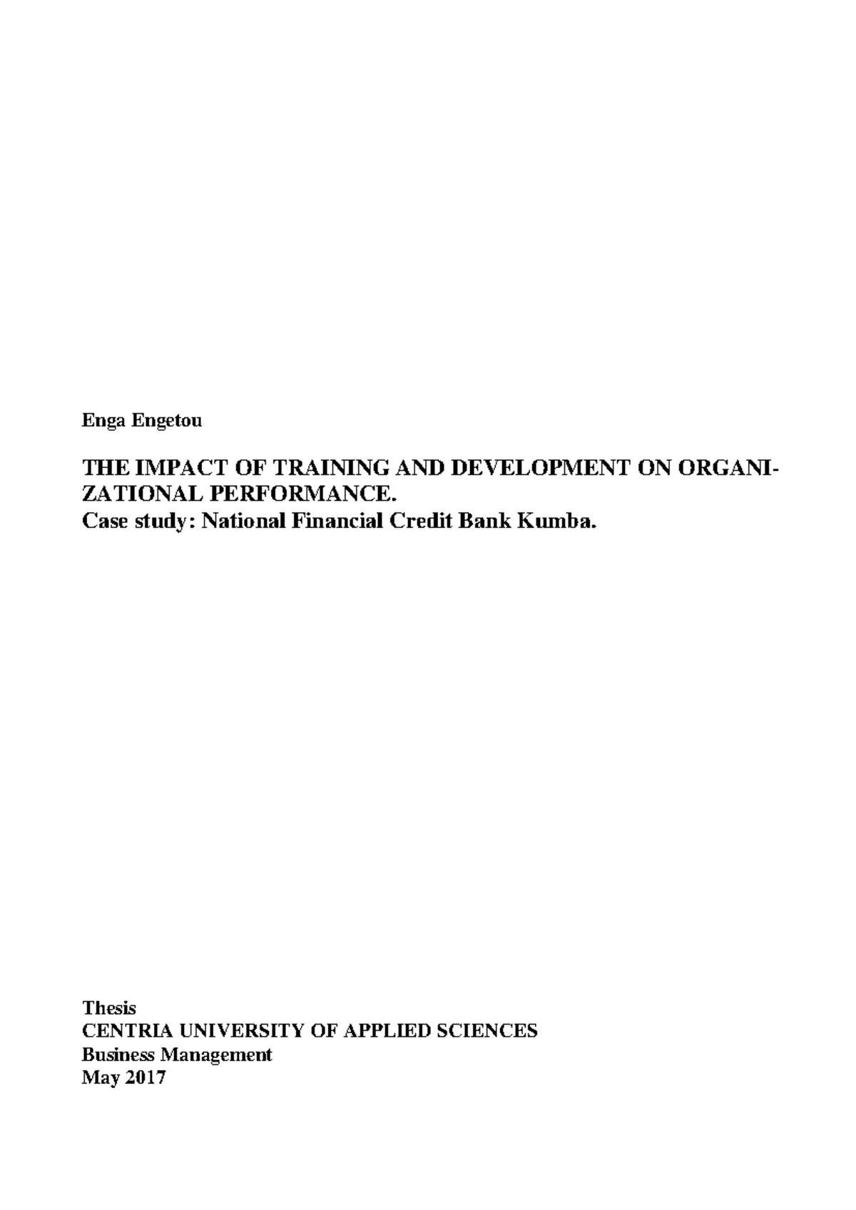 The Impact of Training on Organizational Performance: A Case Study of ...