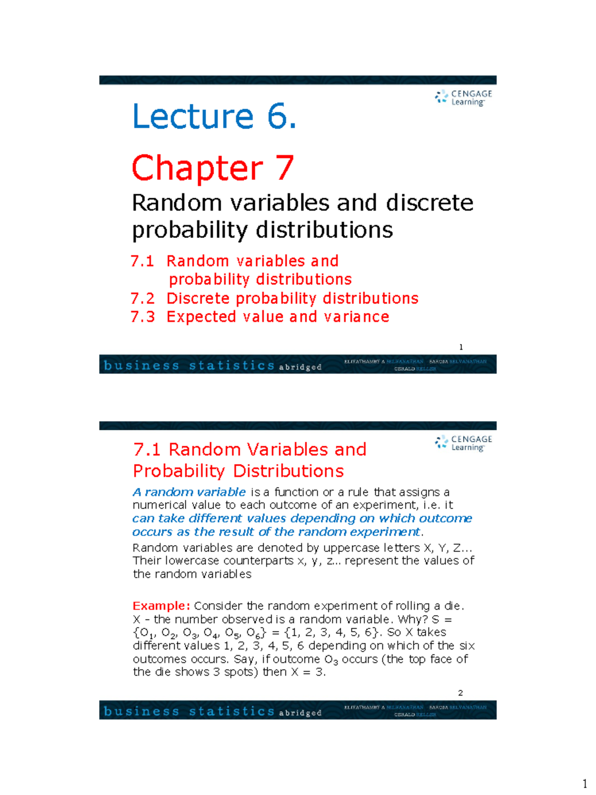 Lecture 6 - Slide - Chapter 7 Random variables and discrete probability distributions 1 7 Random ...