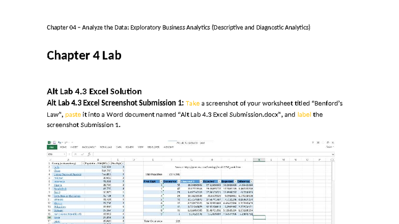 Chapter 04 Lab 4.3 Excel Submission: Data Analysis Solutions - Studocu
