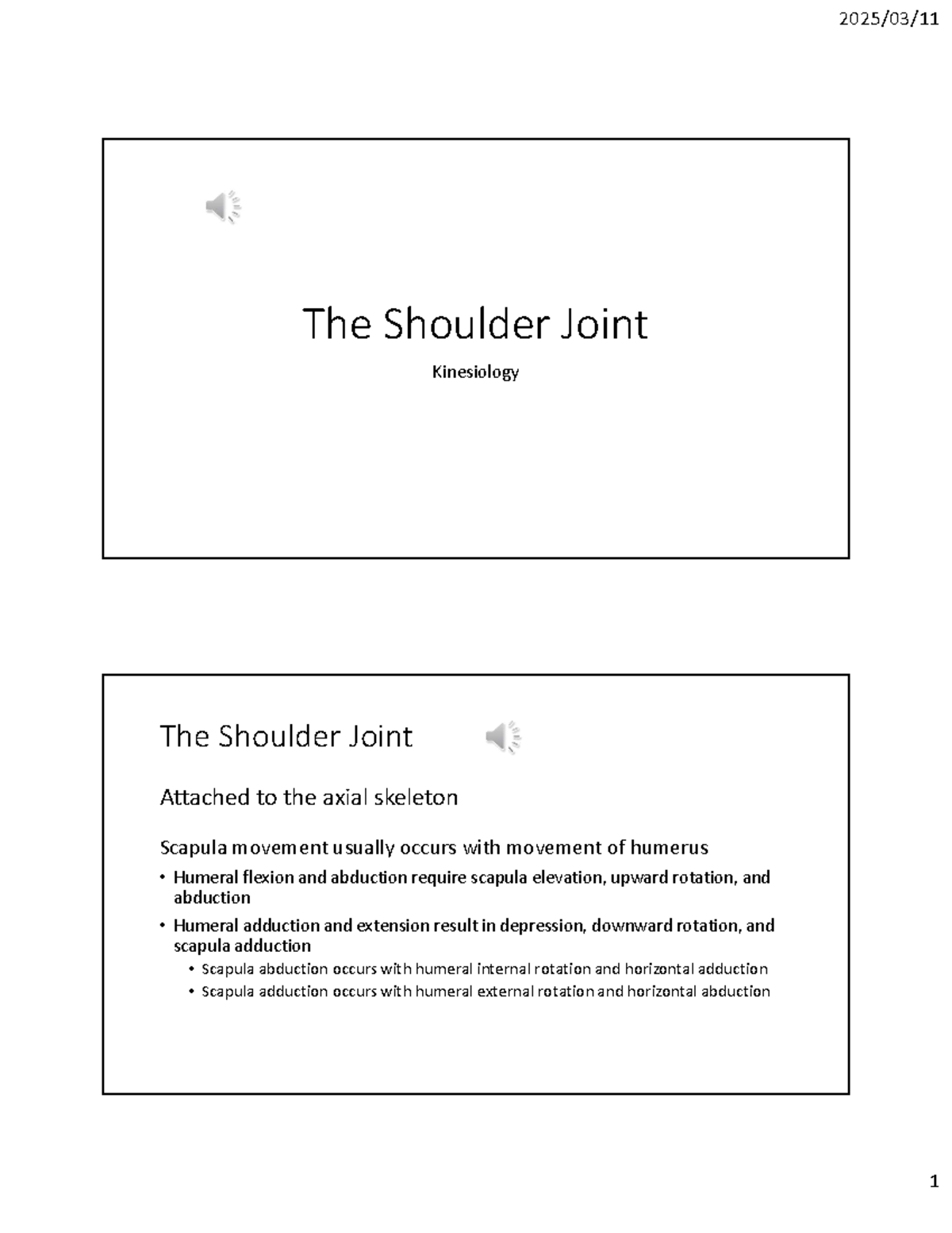 Kinesiology Lecture Notes: Shoulder Joint (Learning Unit 2) - The ...