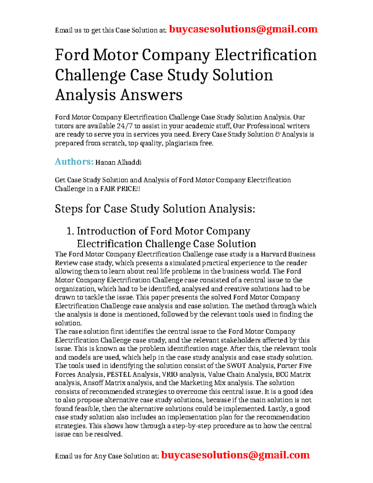 Ford Motor Co. Electrification Challenge Case Study Solution Analysis ...