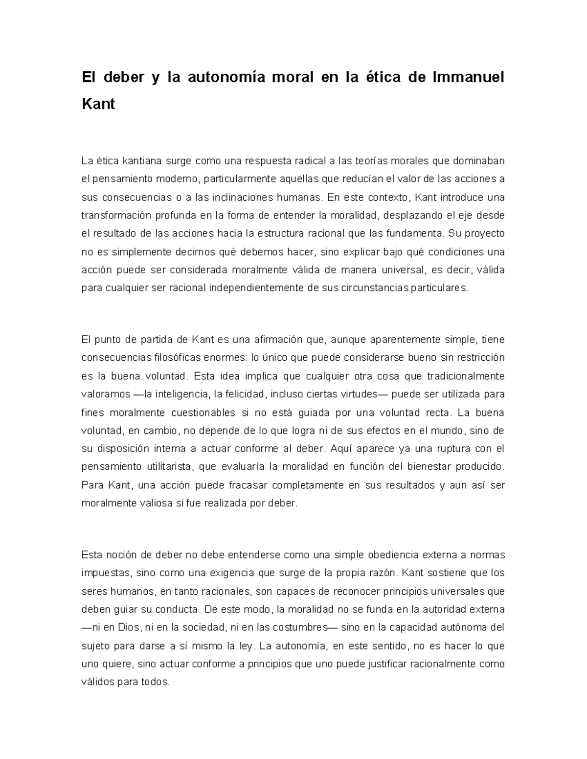 Ética Kantiana: Deber y Autonomía Moral en Introducción a la Ética ...