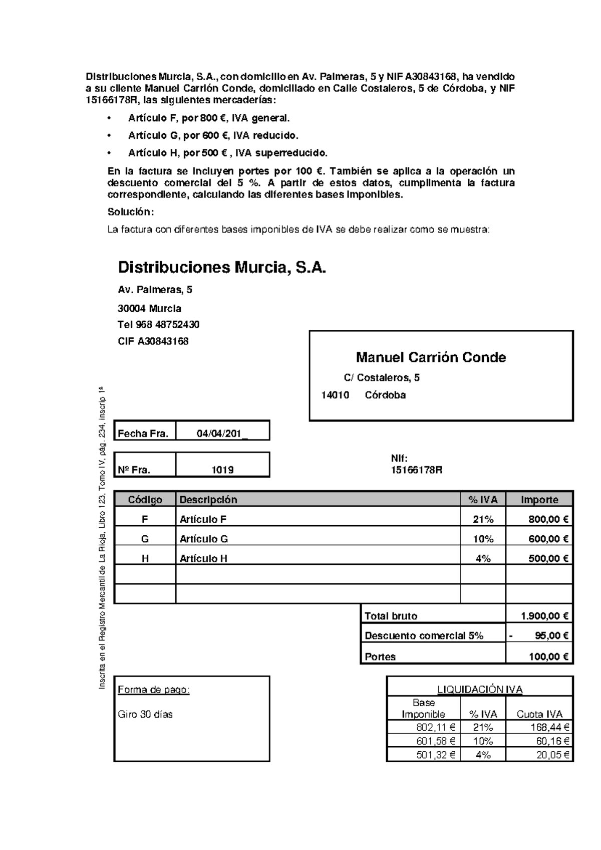 Ejercicios de Facturas Solucionados - Ejemplo y Análisis Detallado - Studocu