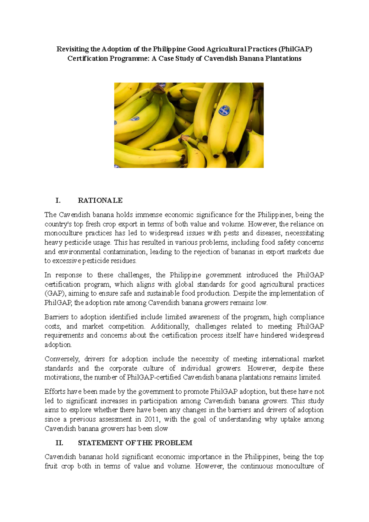 A Case Study of Cavendish Banana - RATIONALE The Cavendish banana holds ...