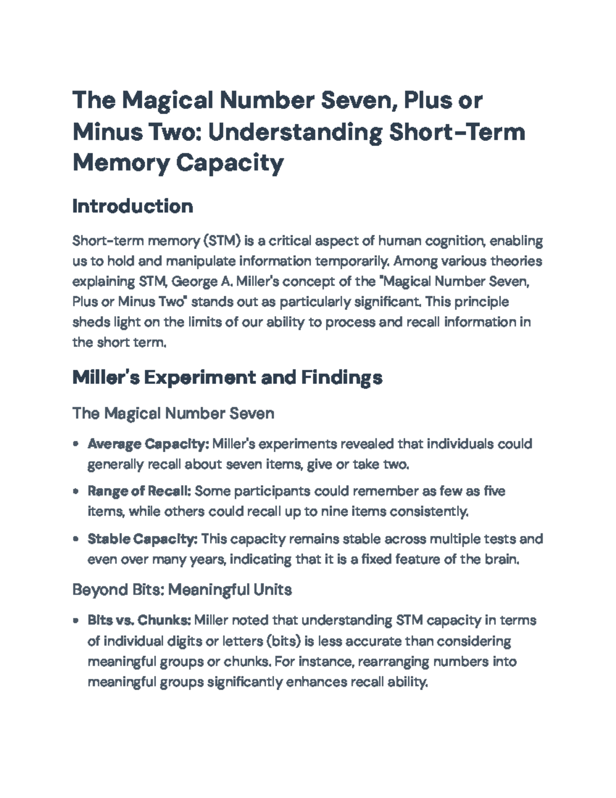 The Magical Number Seven: Insights into Short-Term Memory Capacity ...