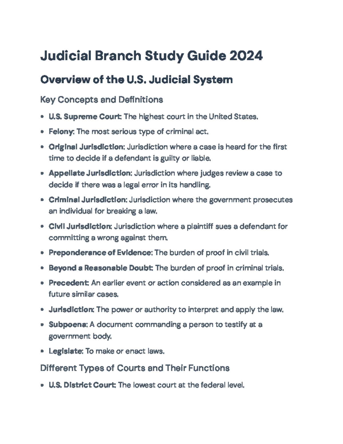 Judicial Branch Study Guide (2024) - Key Concepts & Terminology ...