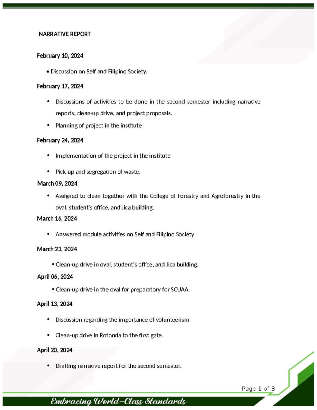 Narrative Report on Community Service Initiatives - NSTP 101 - Studocu