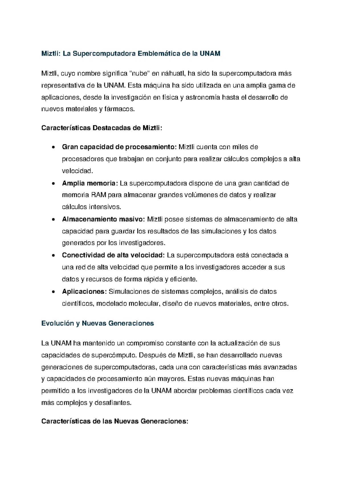 Documento 93 - Investigación super computadora UNAM - Miztli: La ...