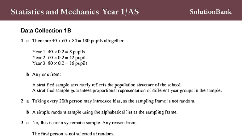 Alevelsb SM1 Exam 1B - Data Collection and Sampling Methods - Studocu