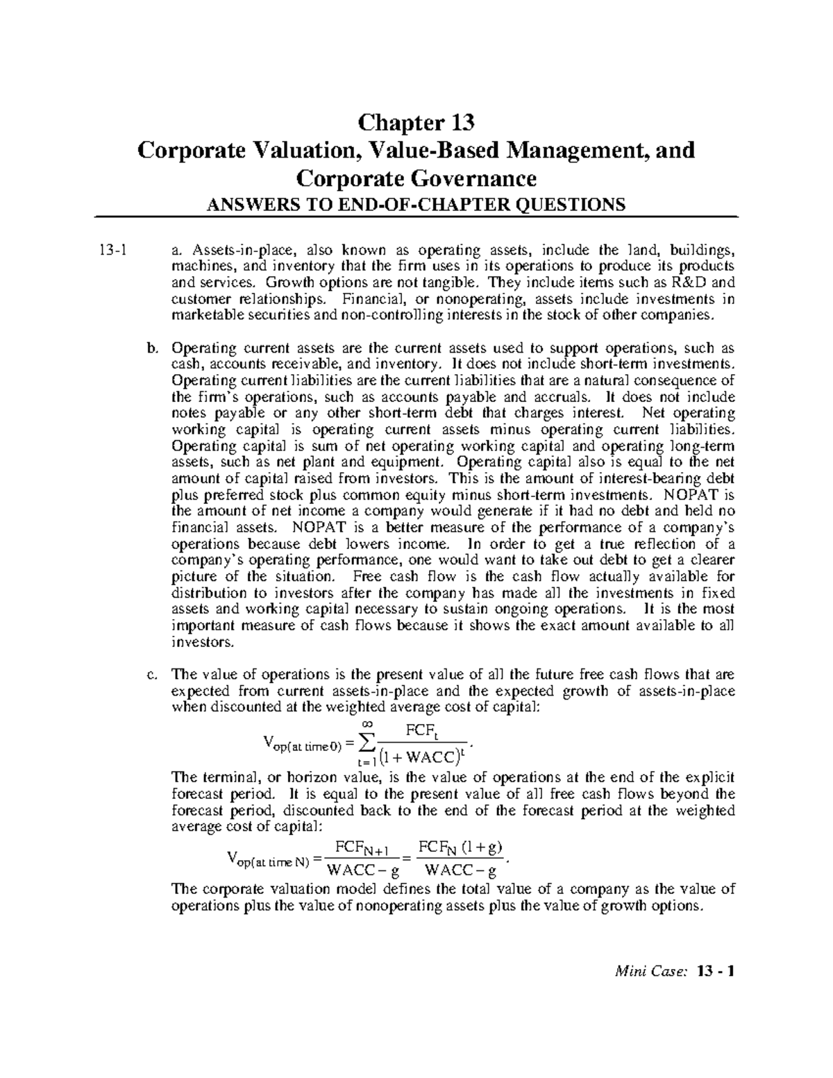 Chapter 13 Solutions for Corporate Valuation & Governance End-of ...