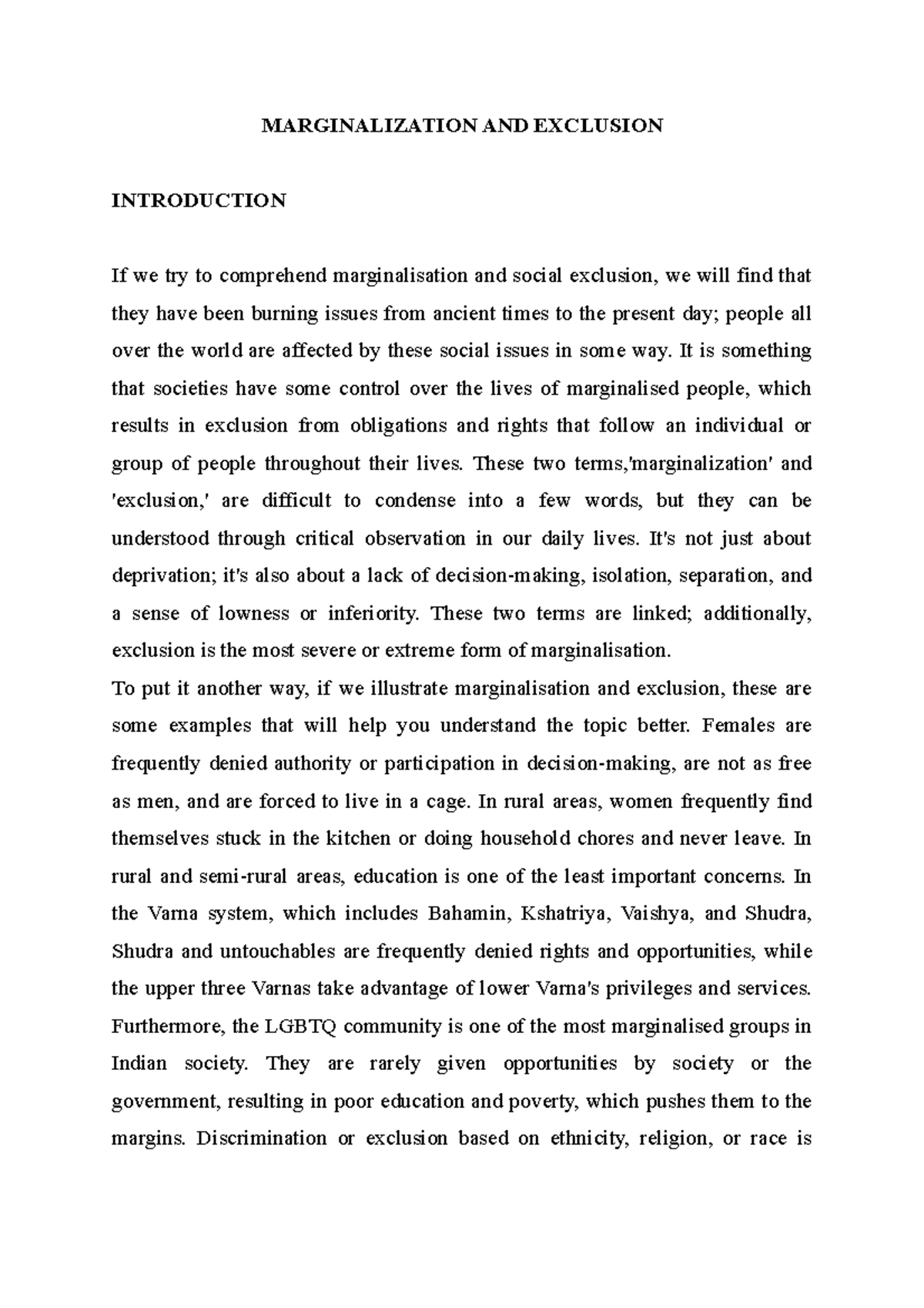 Marginalization AND Exclusion - MARGINALIZATION AND EXCLUSION ...