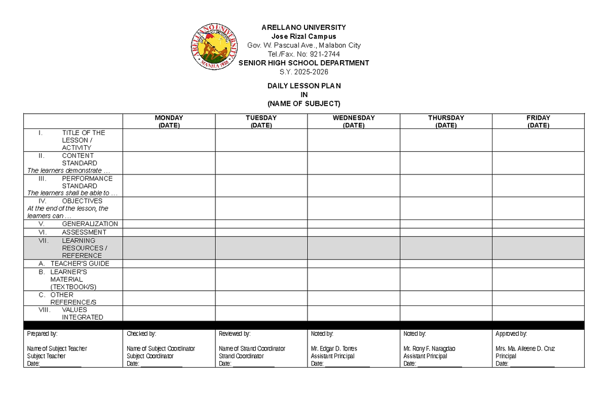 DLP Template for SY 2025-2026: Senior High School Lesson Plan - Studocu
