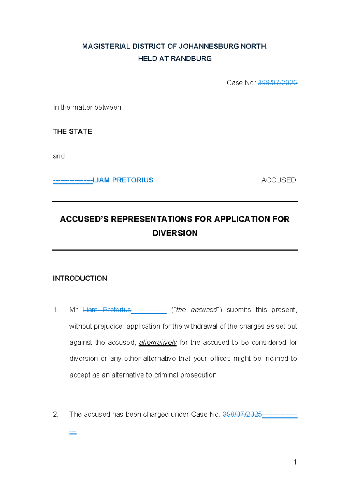 Accused Representations for Diversion - Case No: 1/2025 - Studocu