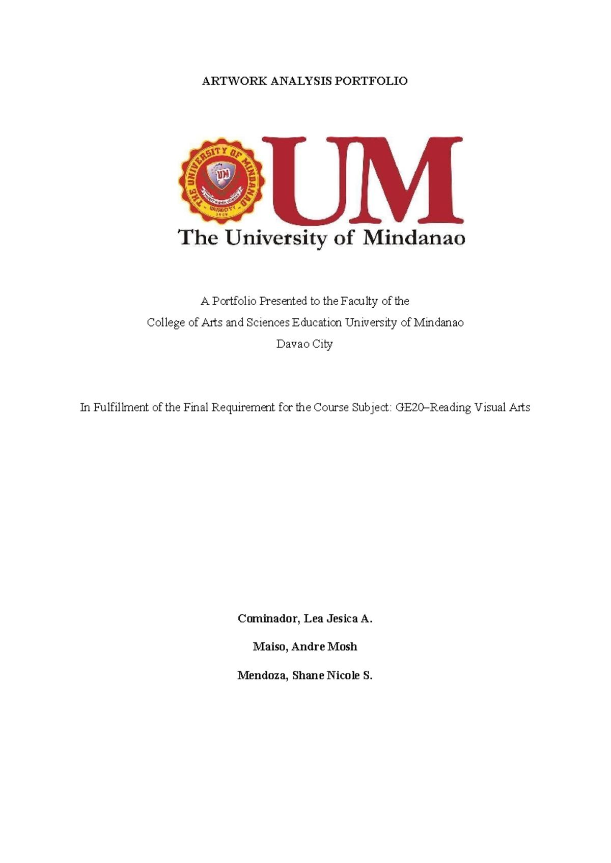 VA - Final Portfolio Analysis of Iconic Artworks - Studocu