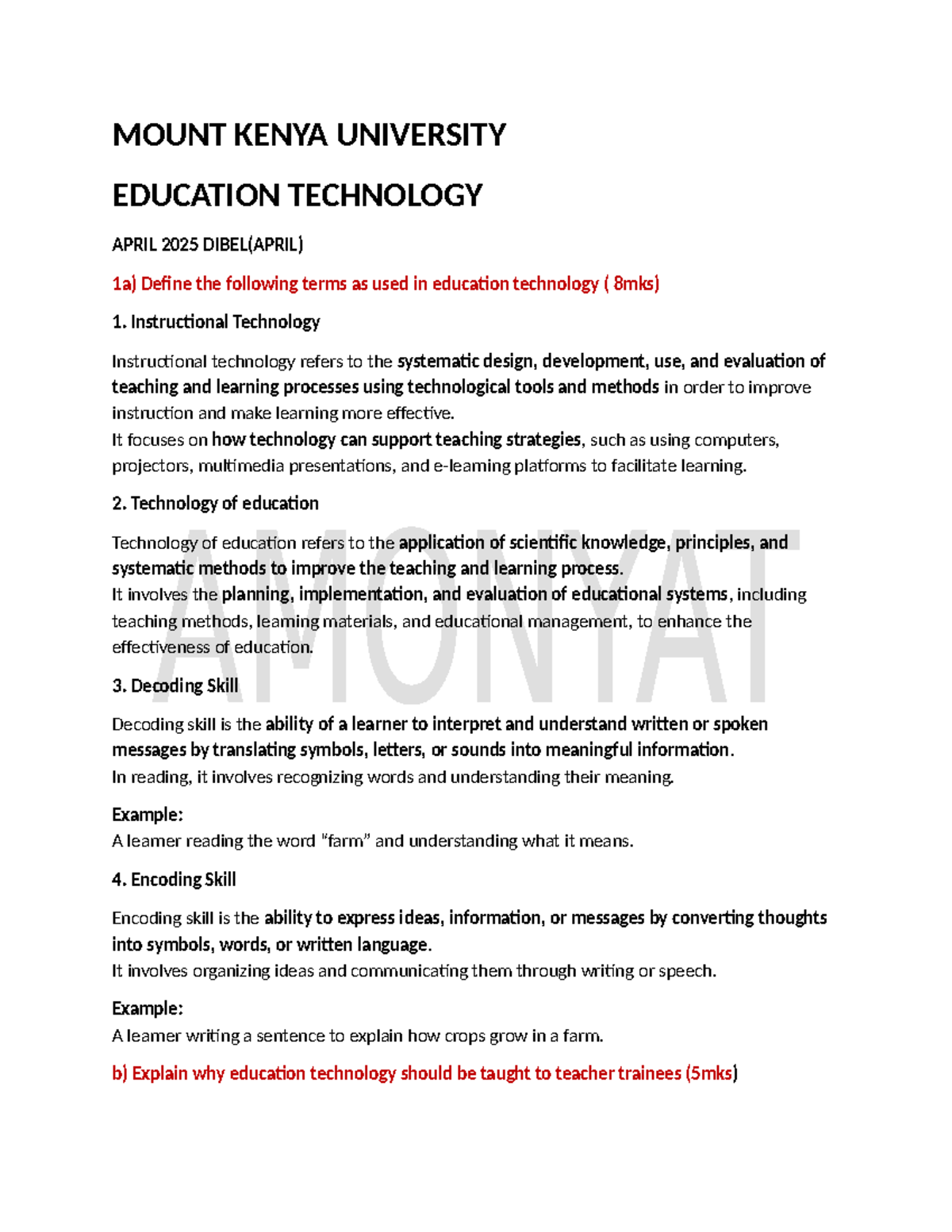 EDUC 2025: Education Technology Revision Notes for April Exam - Studocu