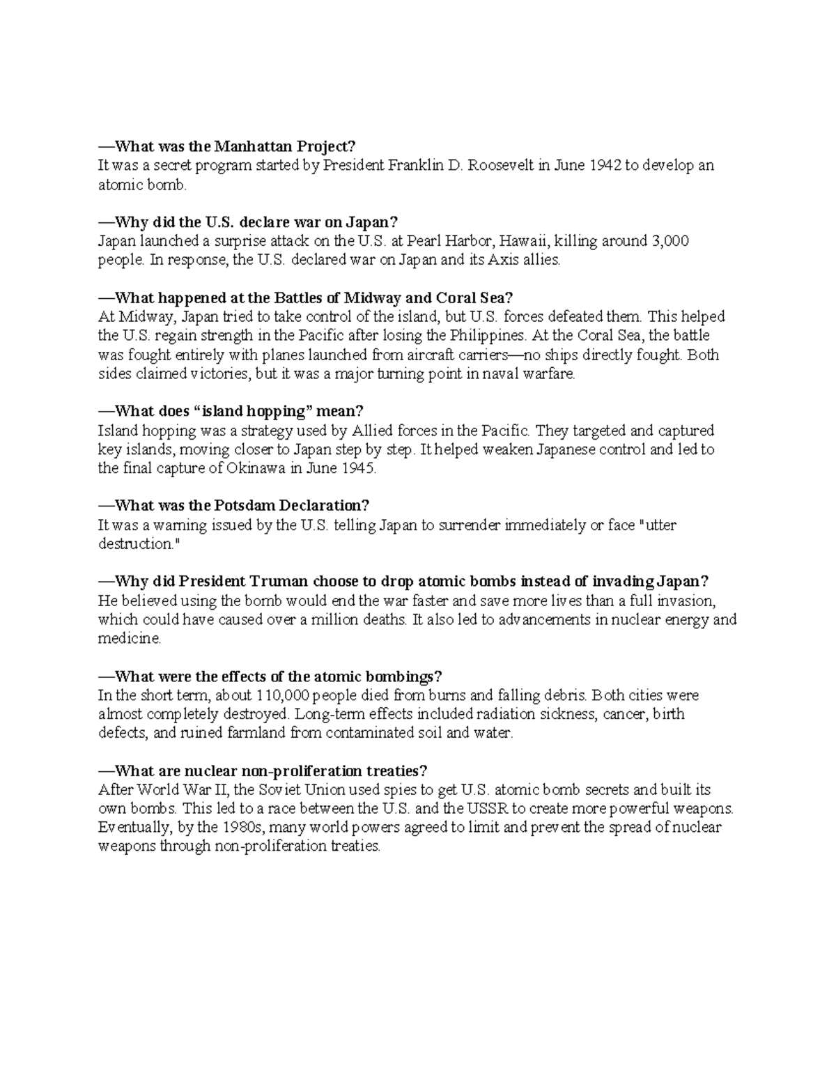 History Notes: The Manhattan Project and WWII Impacts - Studocu