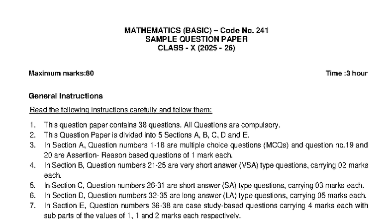 Selfstudys com file - qna - MATHEMATICS (BASIC) – Code No. 241 SAMPLE ...