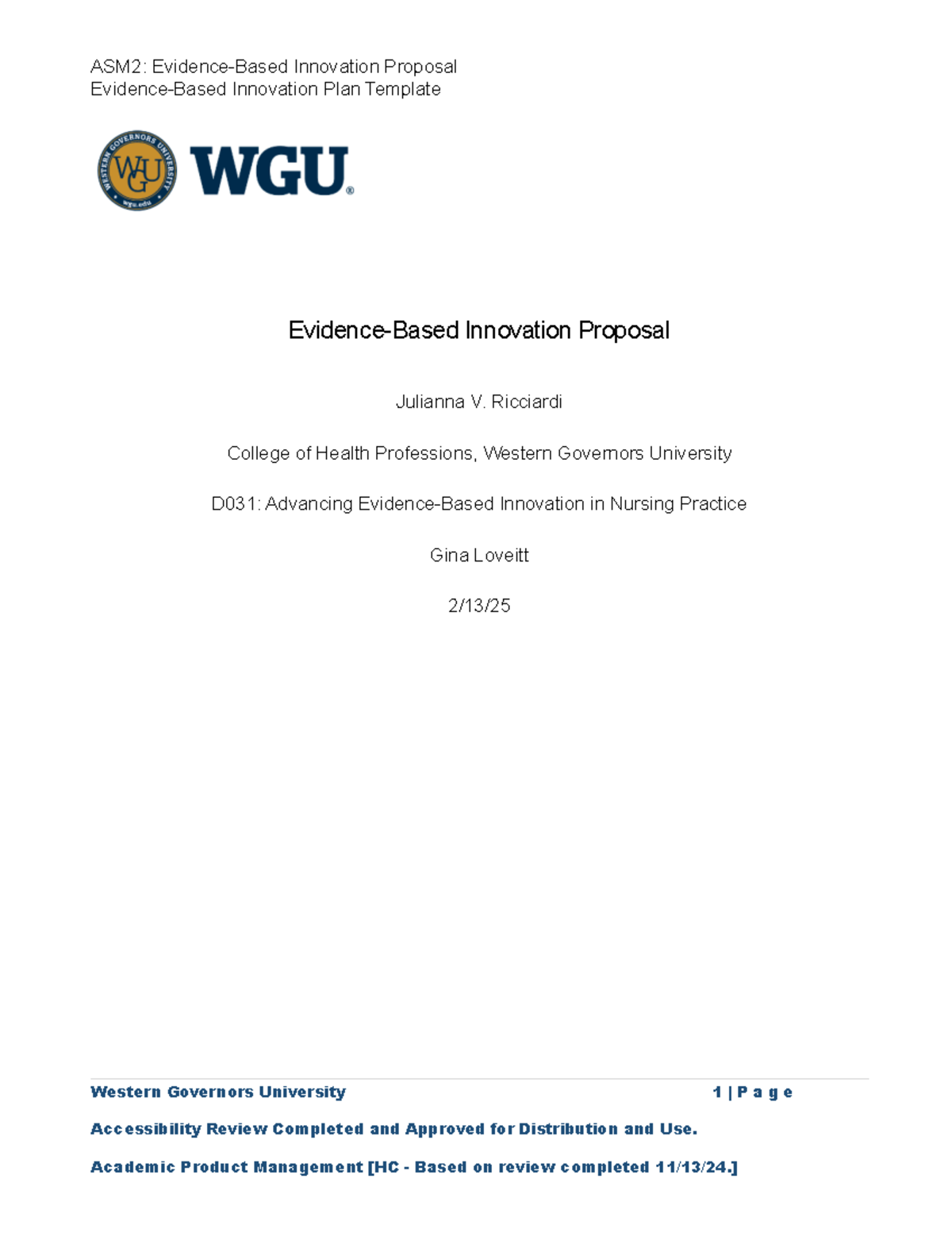Evidence-Based Innovation Plan revision - Evidence-Based Innovation ...