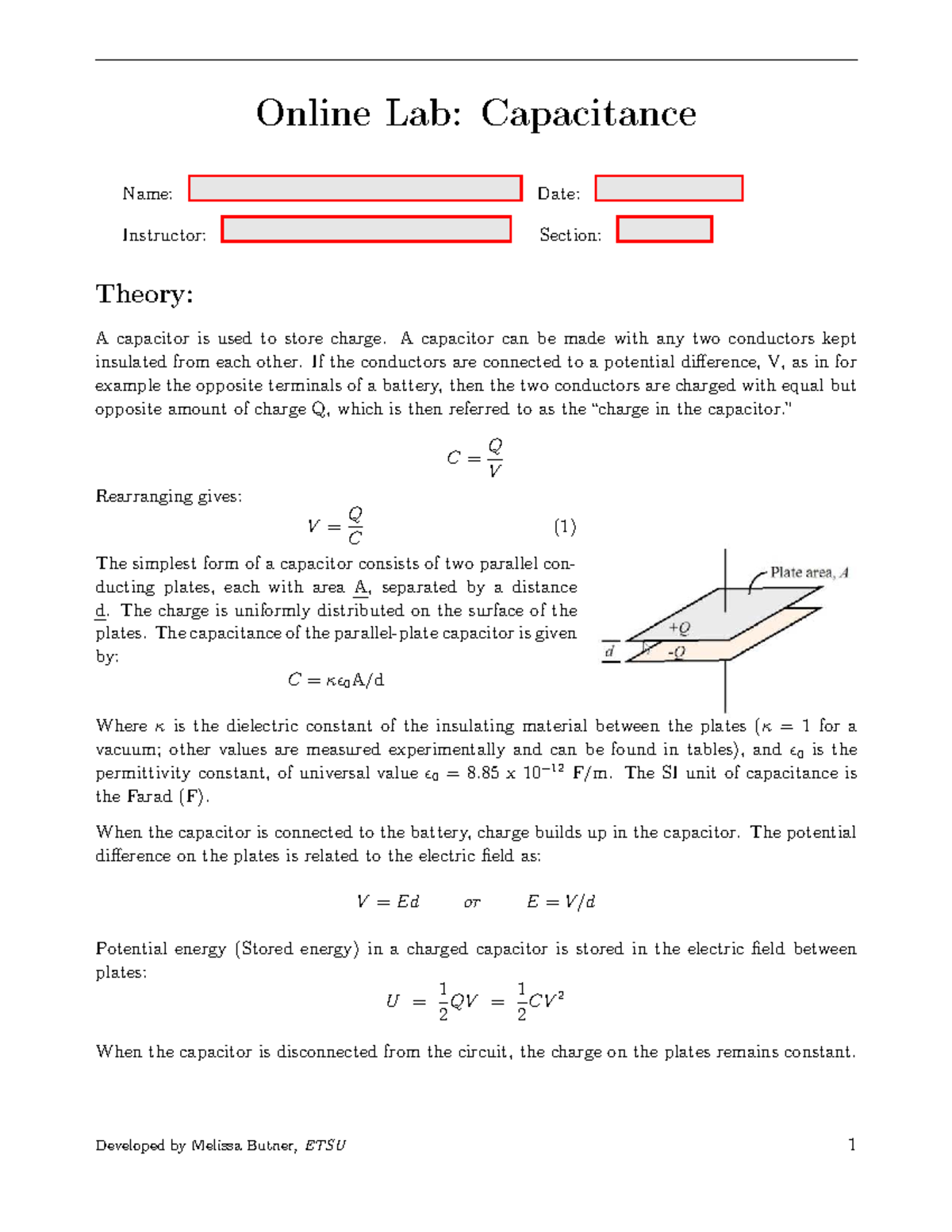 ETSU PHYS 1010 Online Lab: Understanding Capacitance Concepts - Studocu