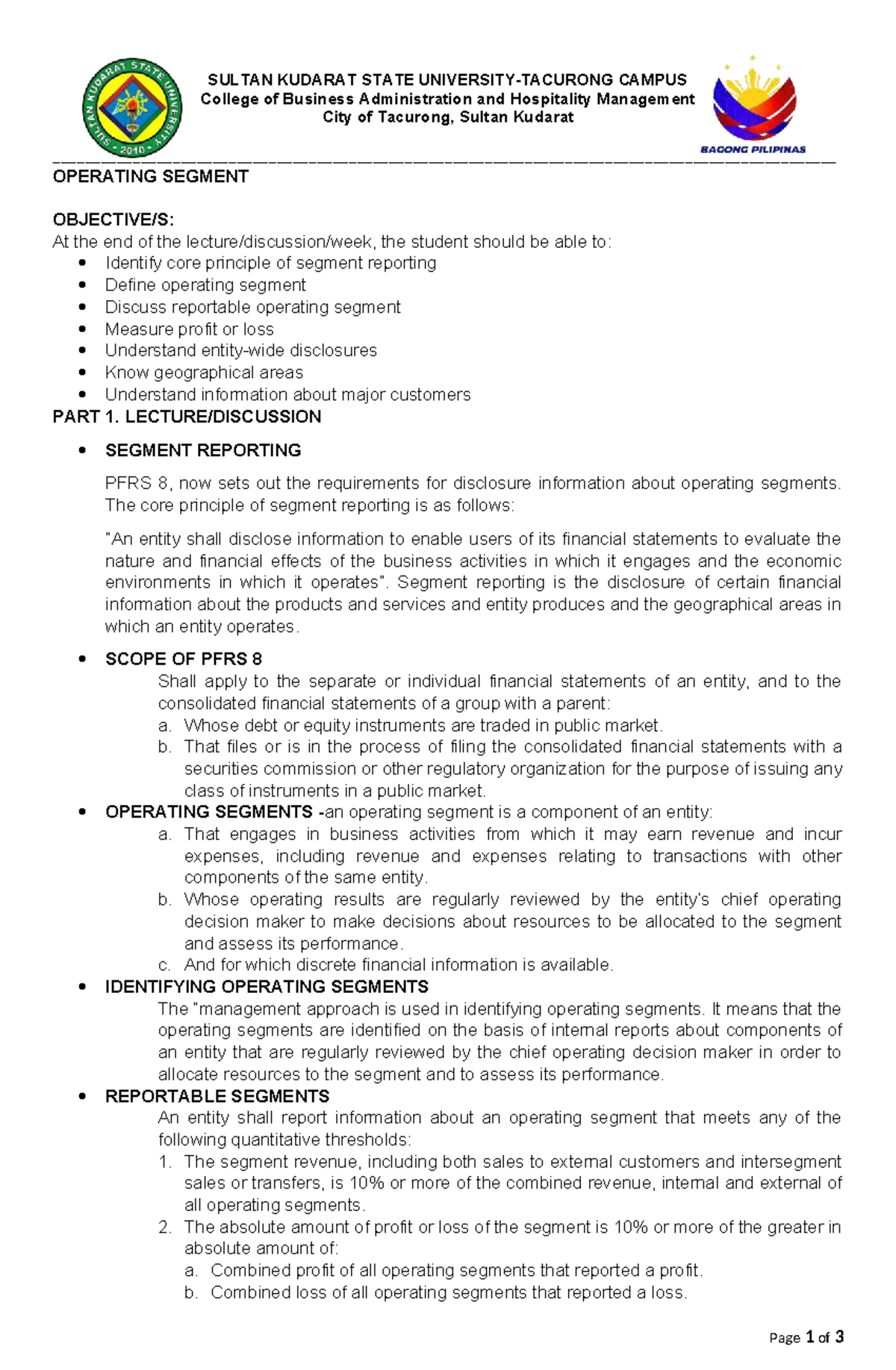 Operating Segment Reporting: PFRS 8 Overview and Key Insights - Studocu