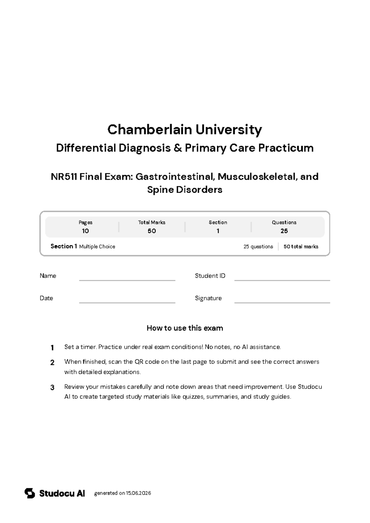 NR511 Final Exam: Gastrointestinal and Musculoskeletal Disorders - Studocu