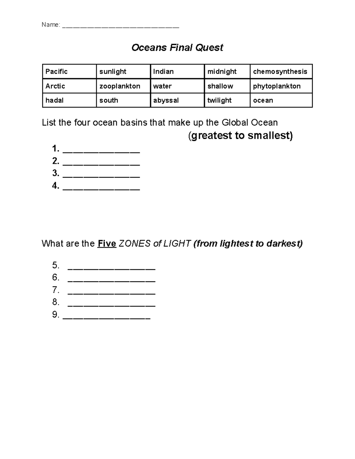 Oceans FNL EXAM Review: Key Concepts & Questions on Marine Life - Studocu