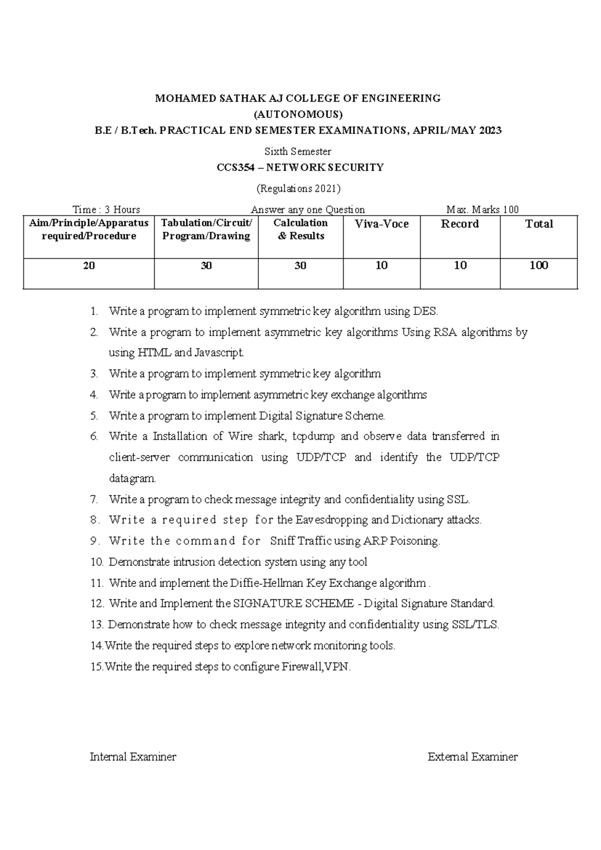 CCS354 NETWORK SECURITY Practical Exam Questions & Guidelines 2023 ...