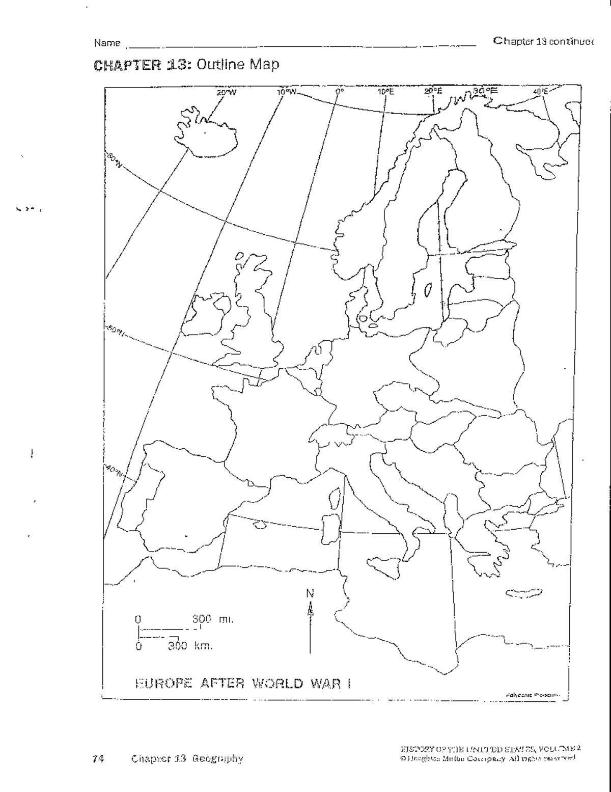 - Europe After WWI - Name Chapter 13 continued CHAPTER 13: Outline Map ...