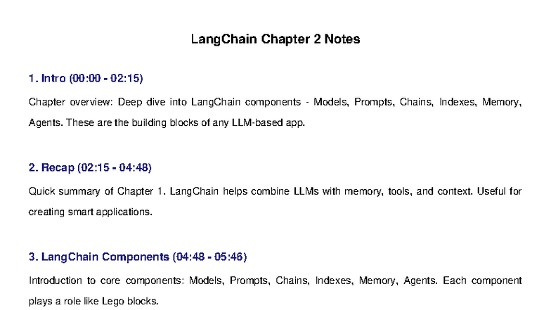 LangChain (CS101) Chapter 2 Notes: Components & Overview - Studocu
