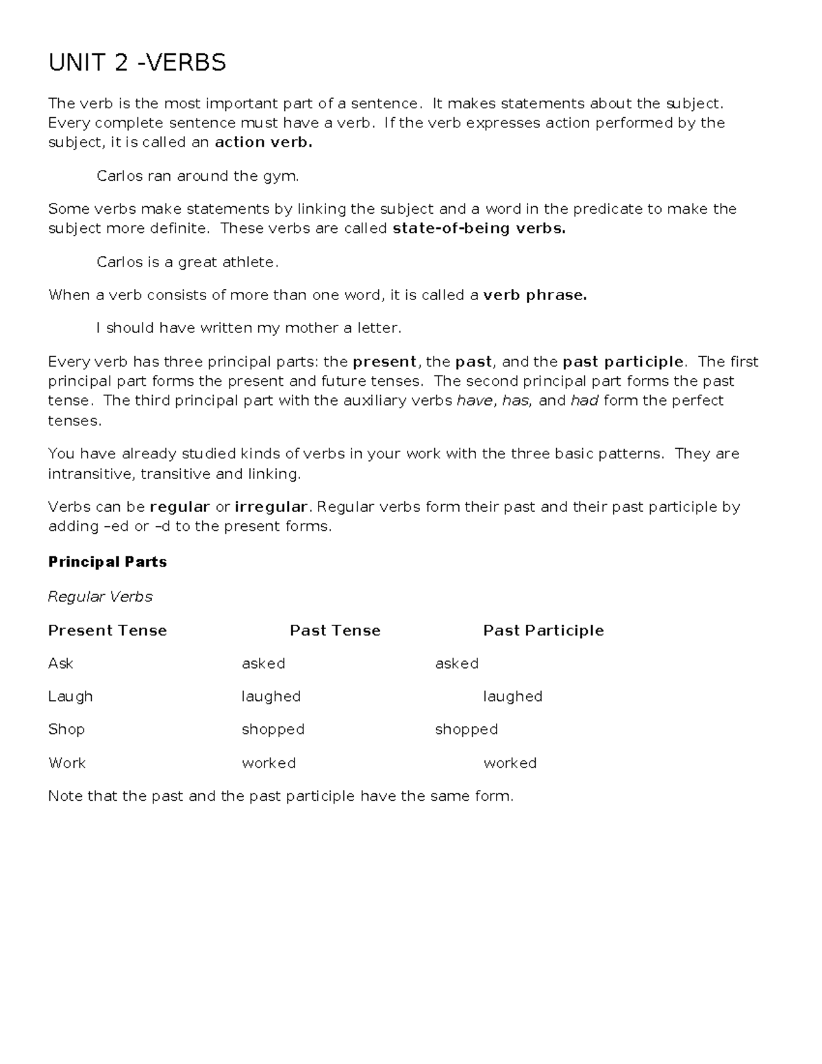 23446946 - Unit 2: Understanding Verbs and Their Tenses - Studocu