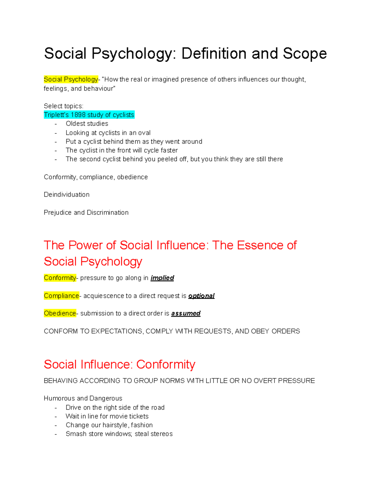 Social Psychology (PSY 101): Influence, Conformity, and Deindividuation ...