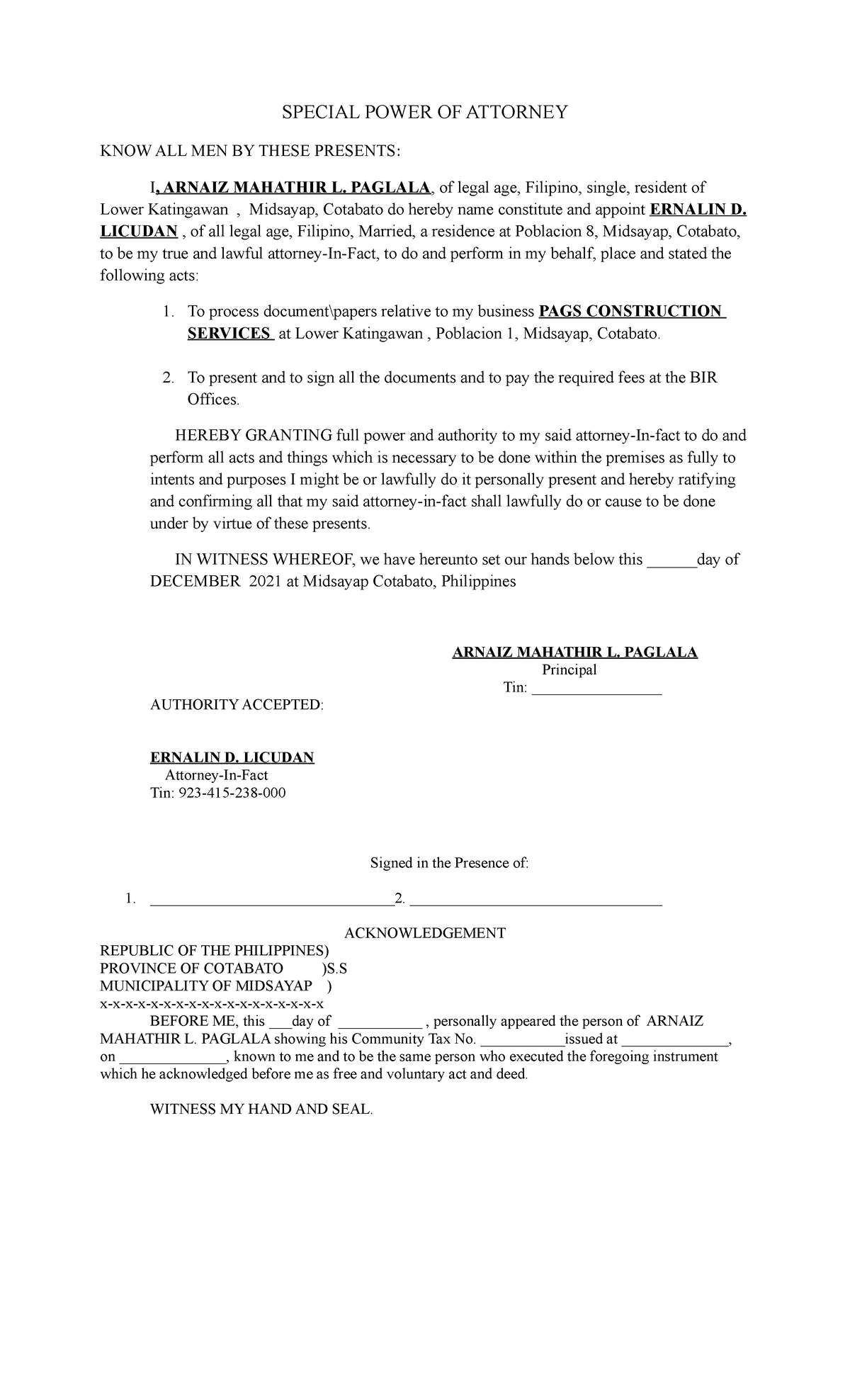 SPA-FOR BIR Tax Clearance Authorization Documents 2020 - Studocu