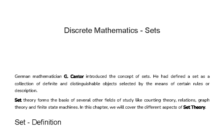 Discrete Mathematics: Chapter on Set Theory - Studocu