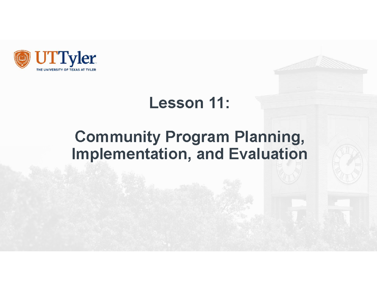 Community Program Planning, Implementation, and Evaluation (Course Code ...