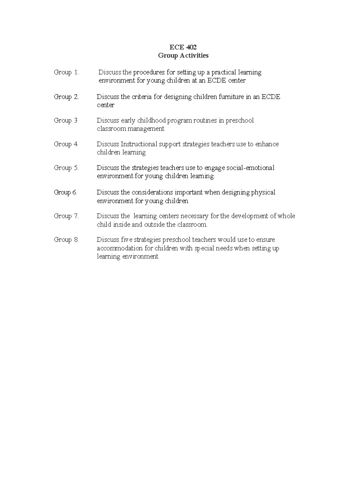 ECE 402 Group Activities: Enhancing Learning Environments for Young ...