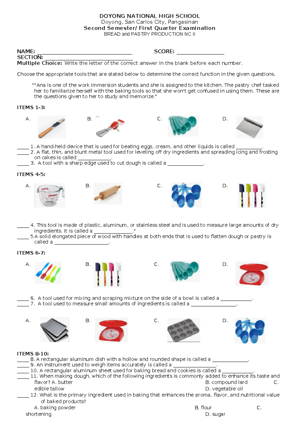 BPP NC II 3rd Quarter Examination: Bread & Pastry Production - Studocu