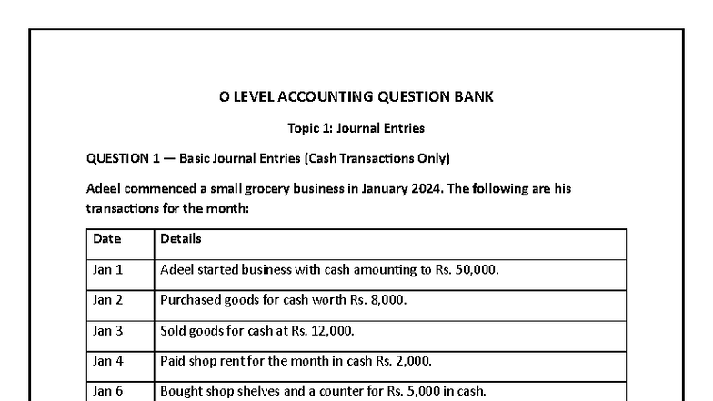 O LEVEL ACCOUNTING JOURNAL ENTRY QUESTION BANK - Studocu