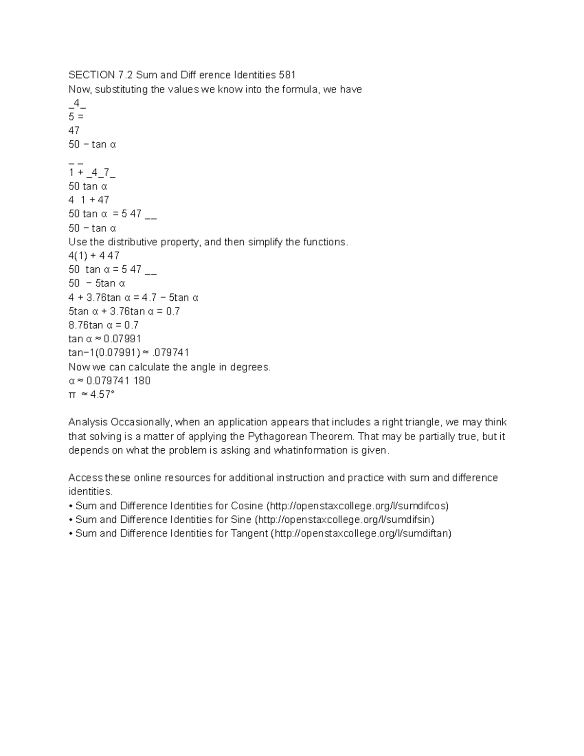 Old classwork 1040 math - SECTION 7 Sum and Diff erence Identities 581 ...
