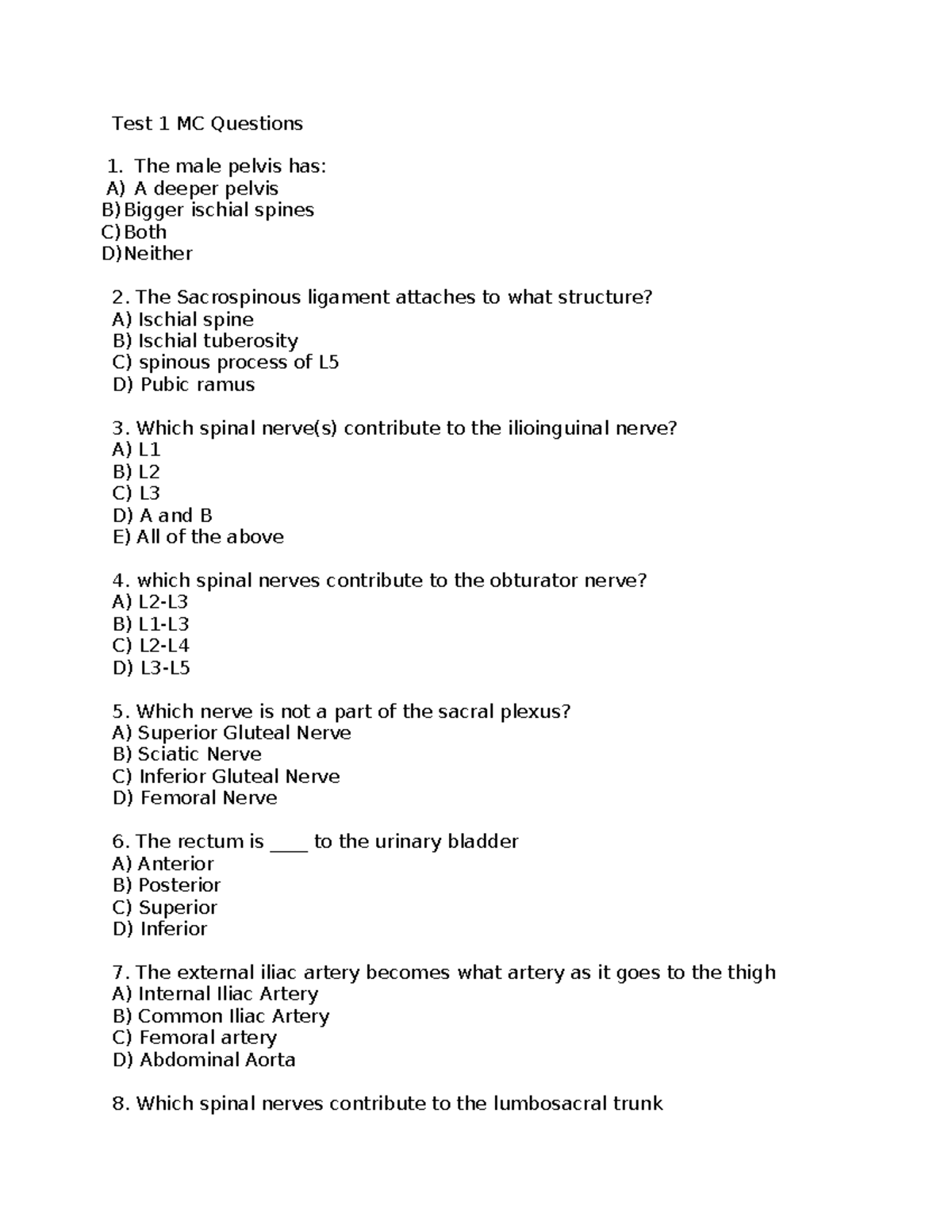 Midterm MC Question Bank for Anatomy (Course Code: ANAT101) - Studocu