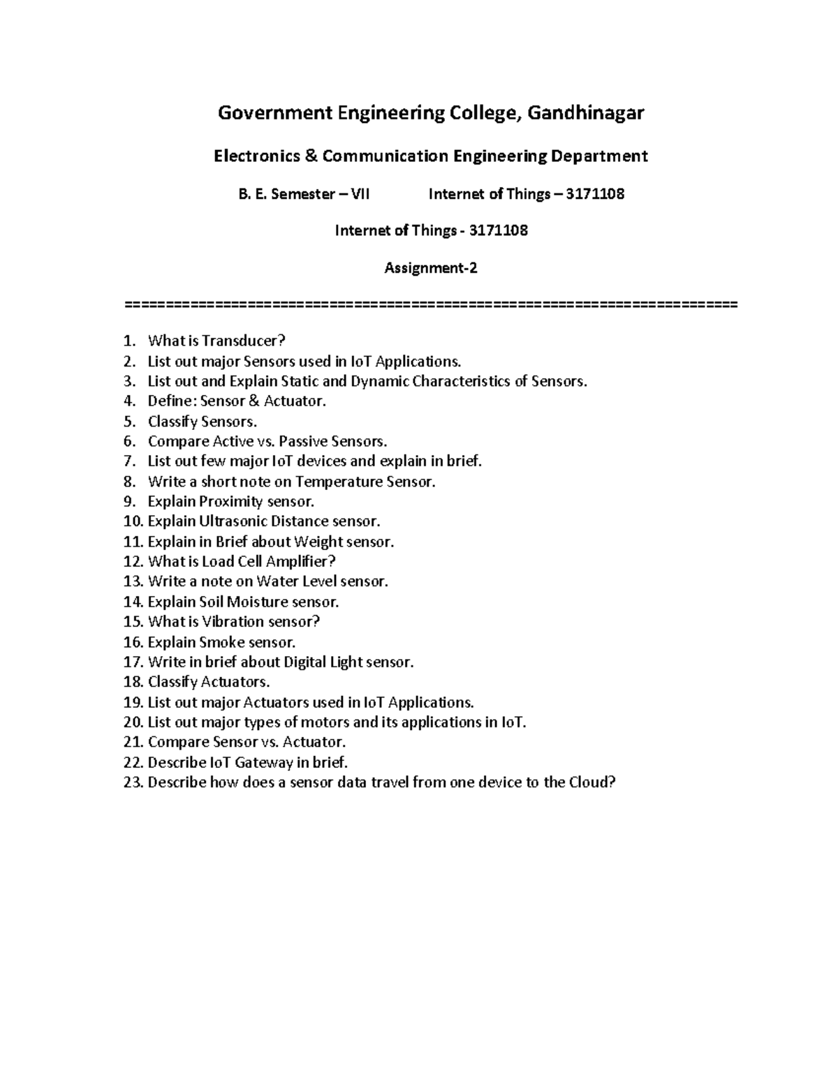 IoT Assignment 2 - Sensors and Actuators in IoT (3171108) - Studocu