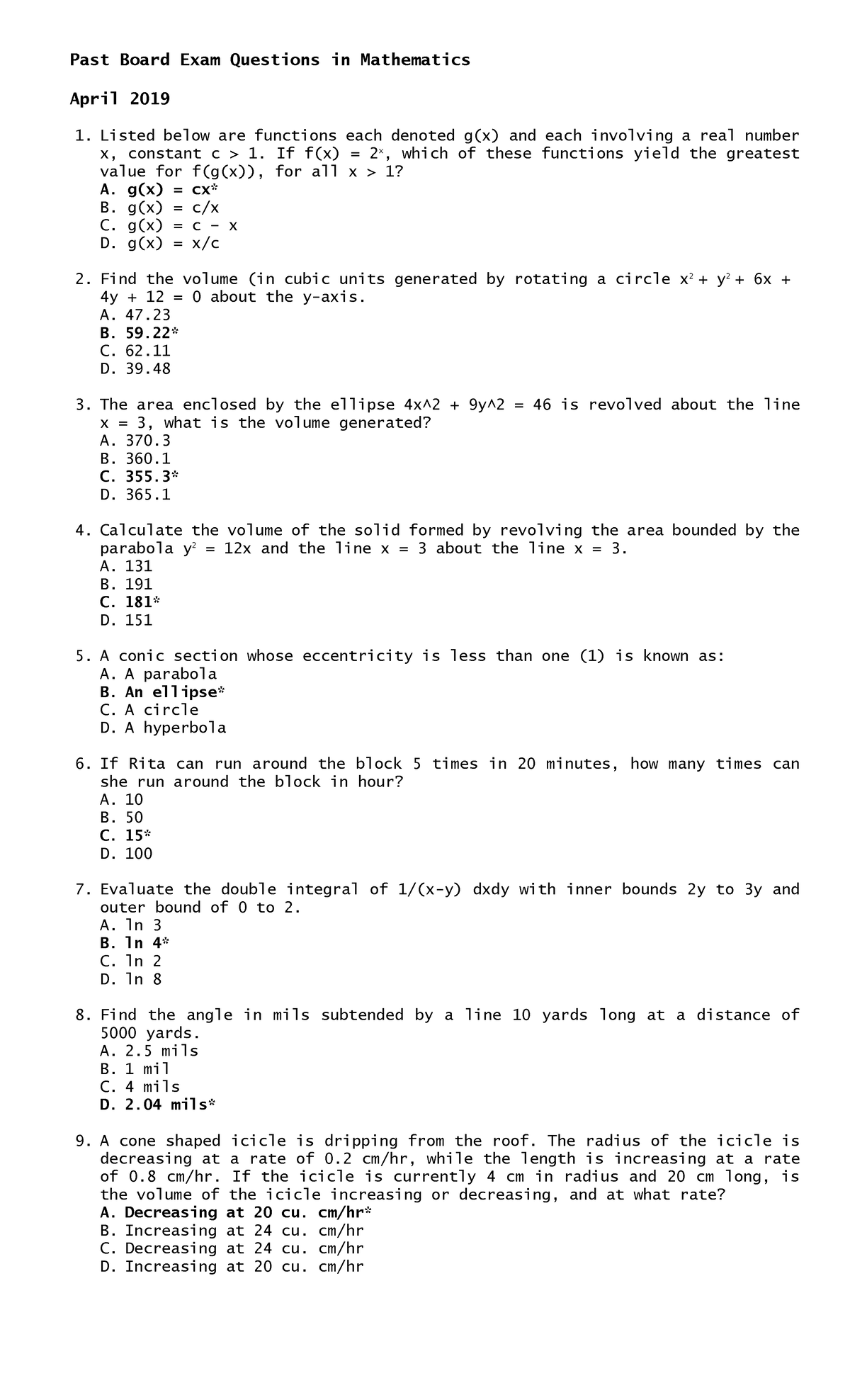 MATH Board Exam Questions and Solutions (2019-2022) - Studocu