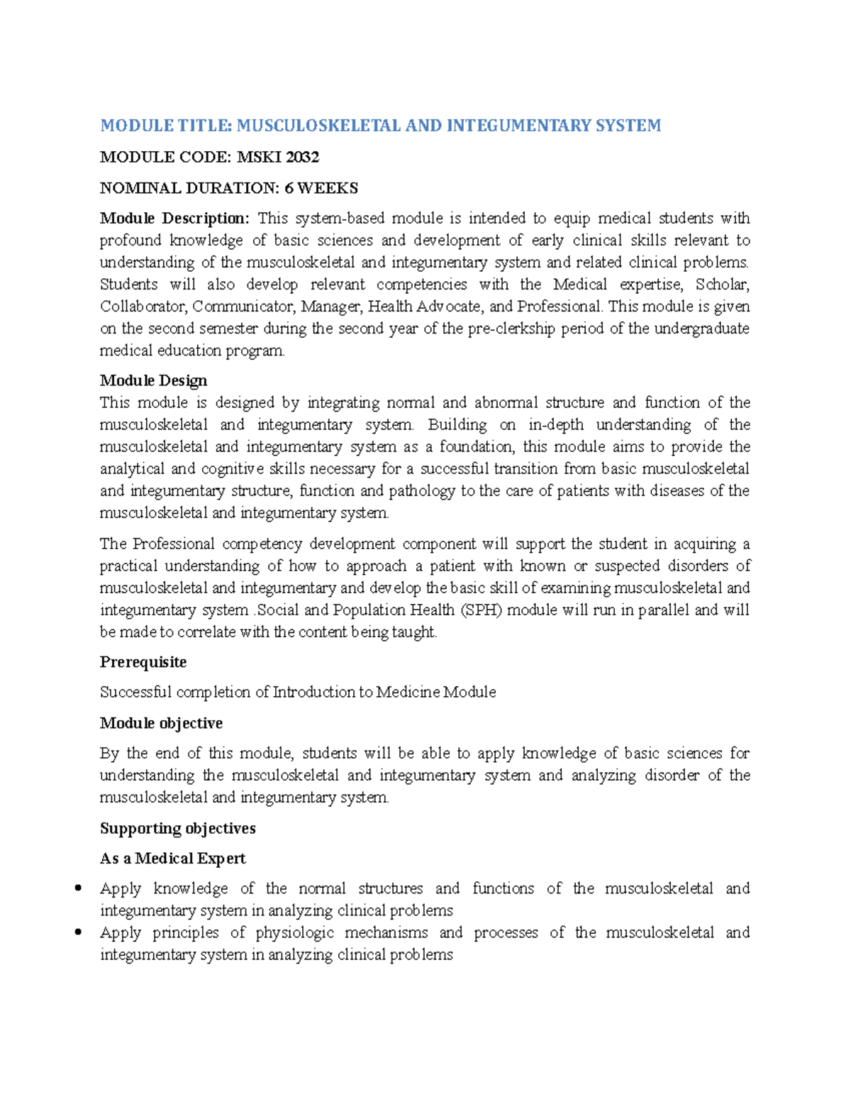 Module Title -Musculoskeletal Muskel - MODULE TITLE: MUSCULOSKELETAL ...