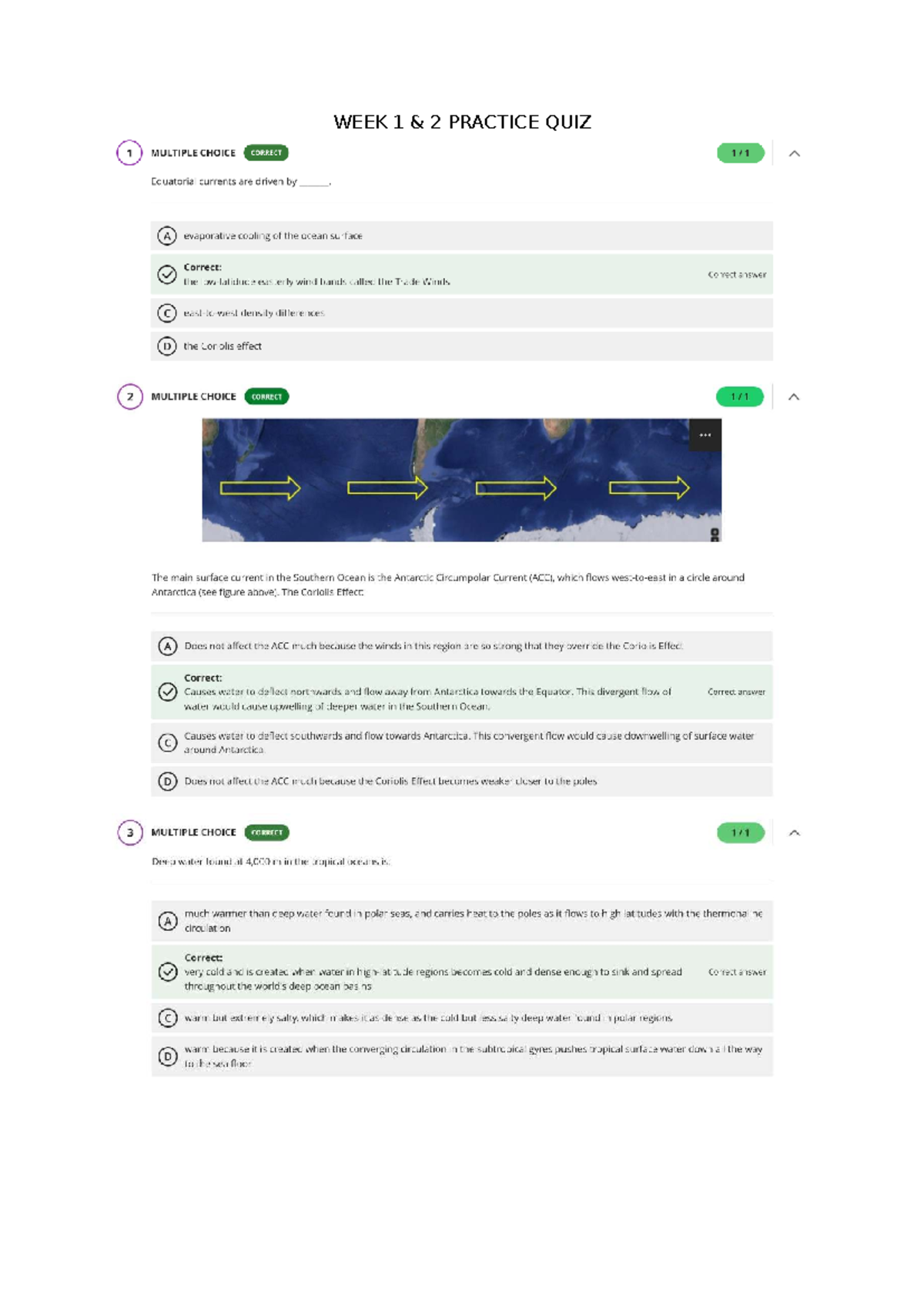 WEEK 1 & 2 Practice Quiz on Ocean Currents and Water Masses - Studocu