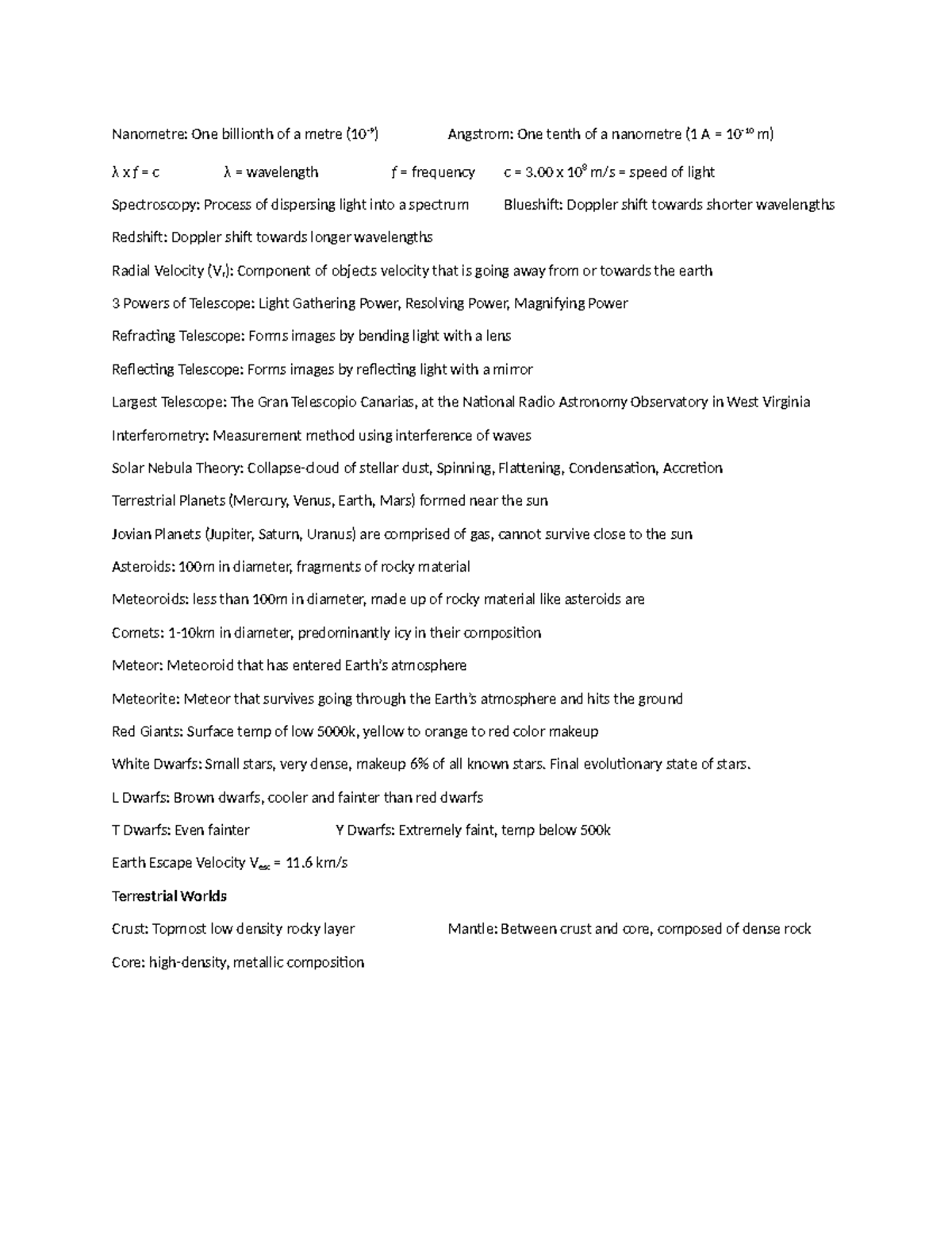 AS101 Final Exam Cheat Sheet: Key Concepts in Astronomy - Studocu