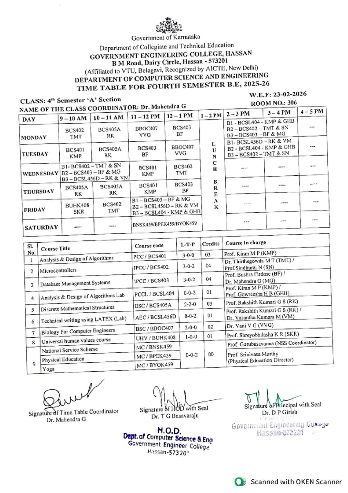 Time Table for 4th Semester B.E. (Even 2025-26) - CSE Dept. - Studocu