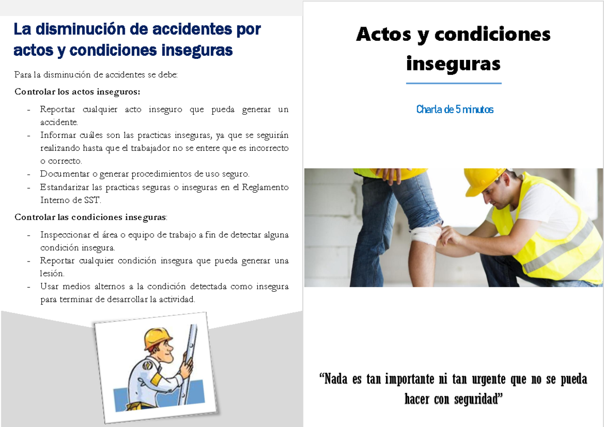 Charla-17: Actos y Condiciones Inseguras para la Seguridad Laboral ...