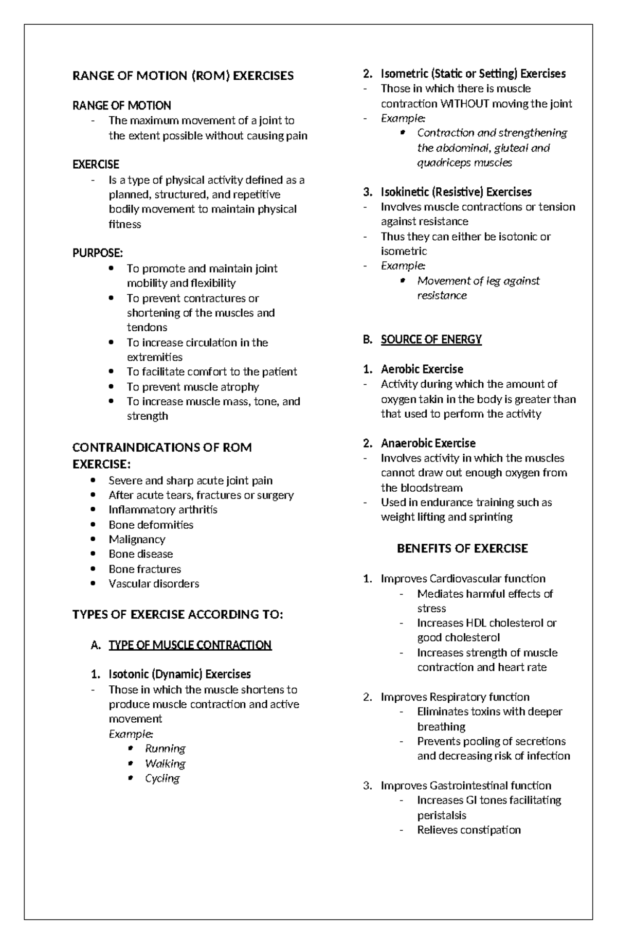 Range of Motion Exercises Guide - SKILLS LABORATORY - Studocu