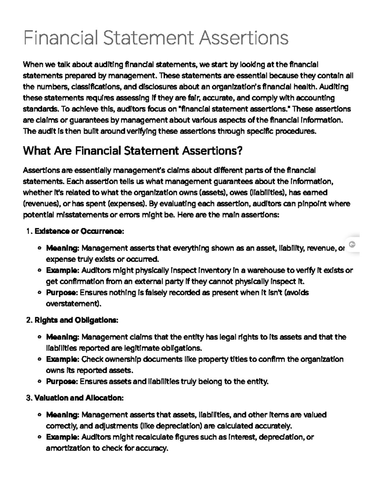 Chapter 4 - Aud Theory Notes - Financial Statement Asseions When we ...