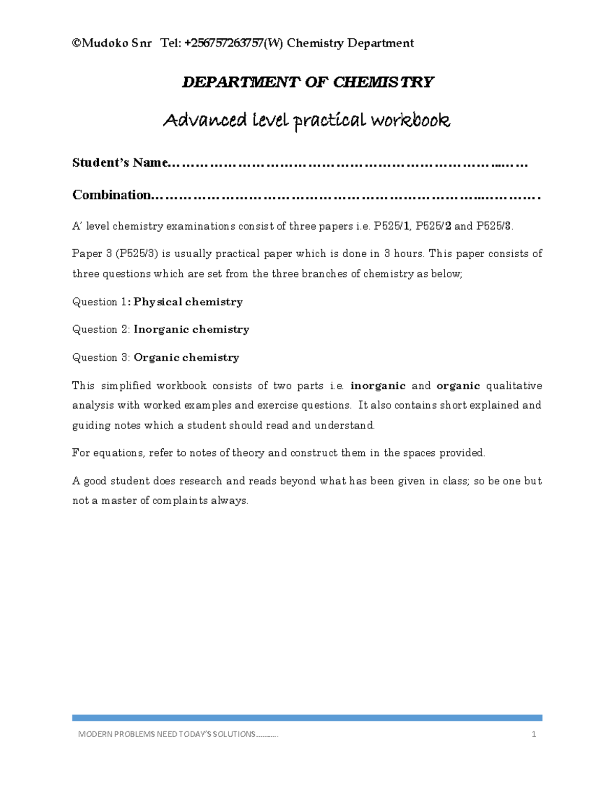 A Level Chemistry Practical Workbook - Final Exam 2023 - Studocu